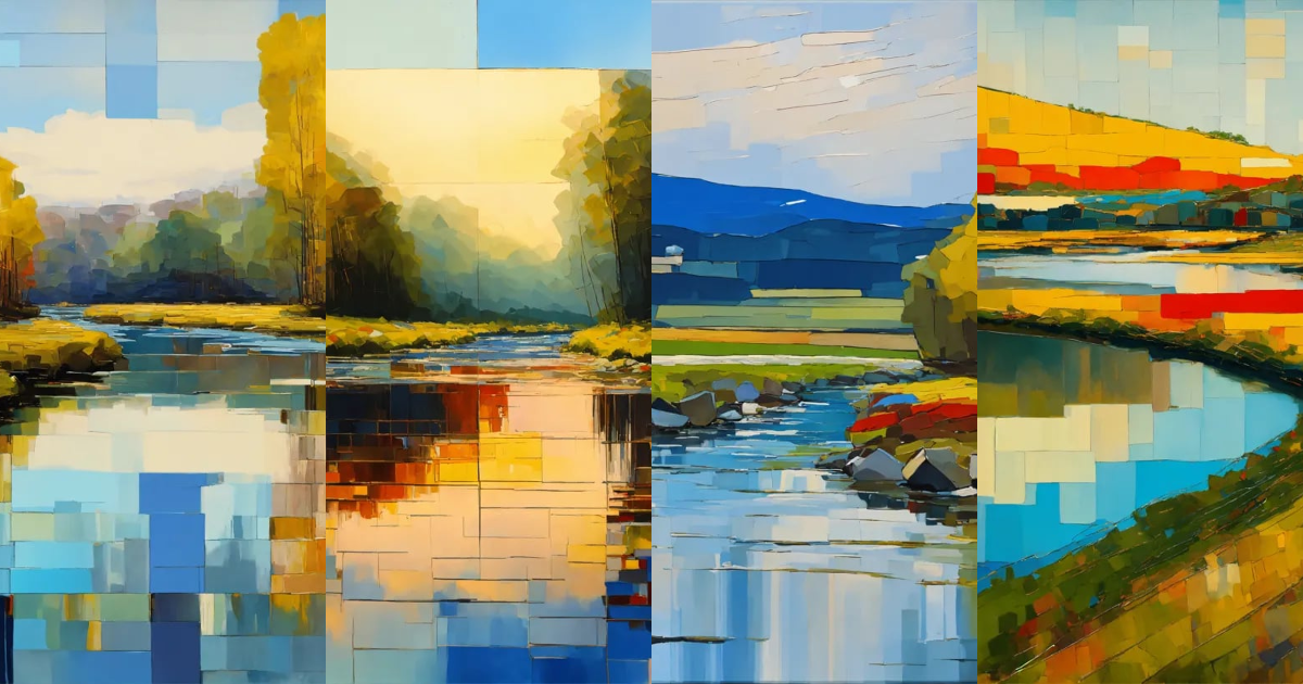 Lexica - Landscape river, oil painting, transparent, in style ...