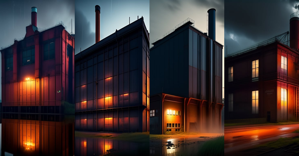Lexica - An abandoned Victorian factory on a rainy night, large complex ...