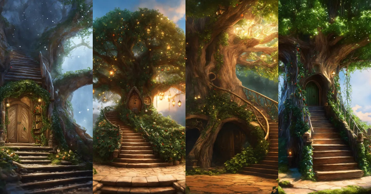 Lexica - The inside of a magical Elvish Tree, stairs carved on the ...