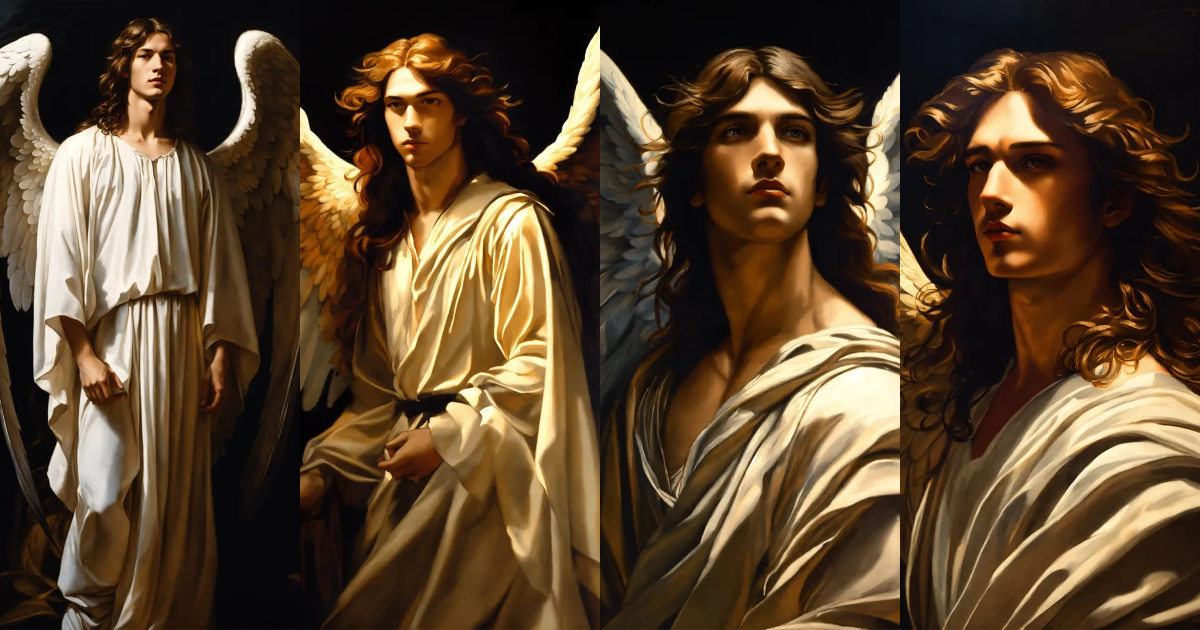 Lexica - Portrait of a guardian angel, male, majestic, long hair, long wings, fine art portrait ...