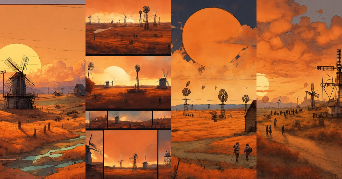 Lexica - Envision a series of interlinked comic frames showing a ...