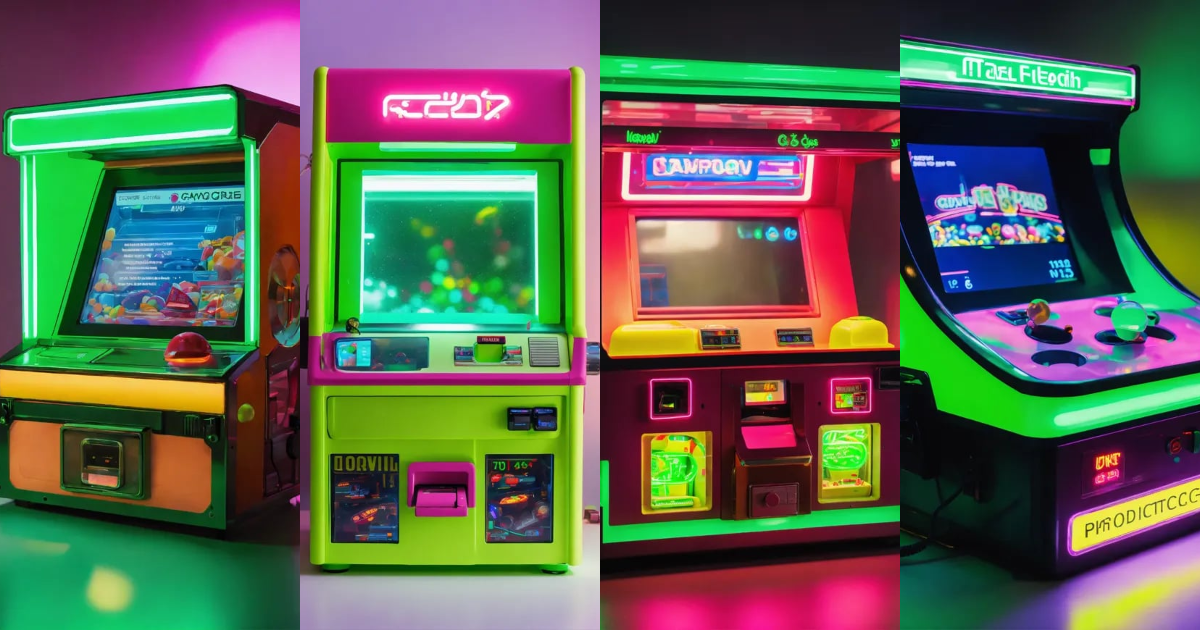 Lexica - Claw machine grabbing a retro futuristic very simple device ...