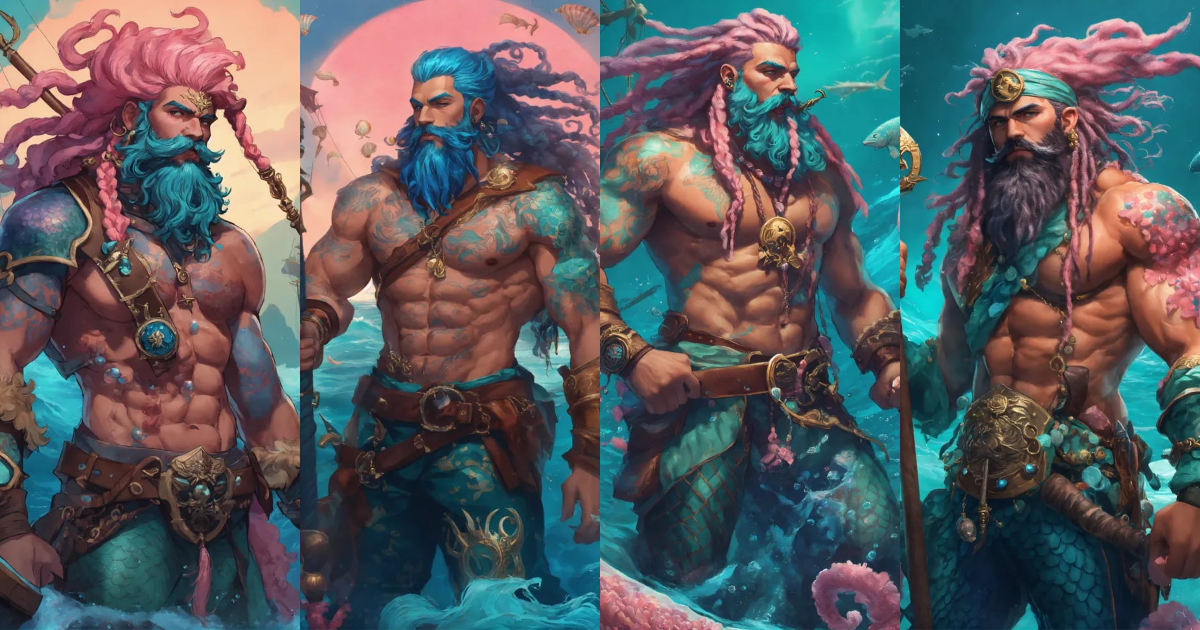 Lexica - A buff muscular Merman pirate with scales across his Blue skin ...