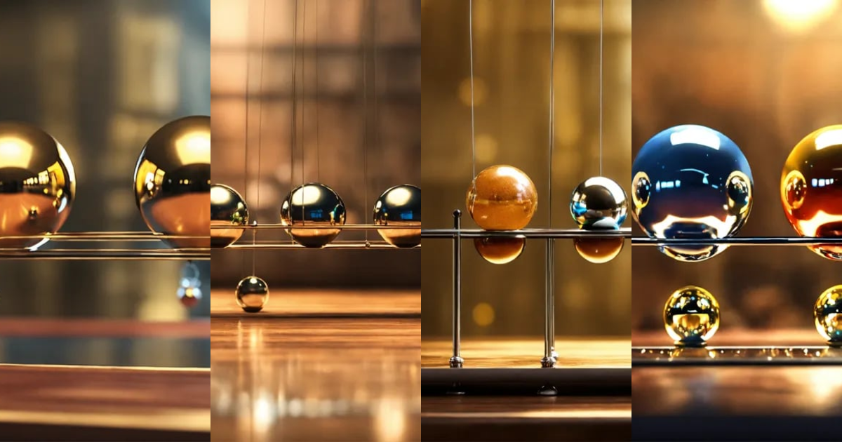 Lexica - Five balancing balls newtons cradle, pouncing, human faces ...