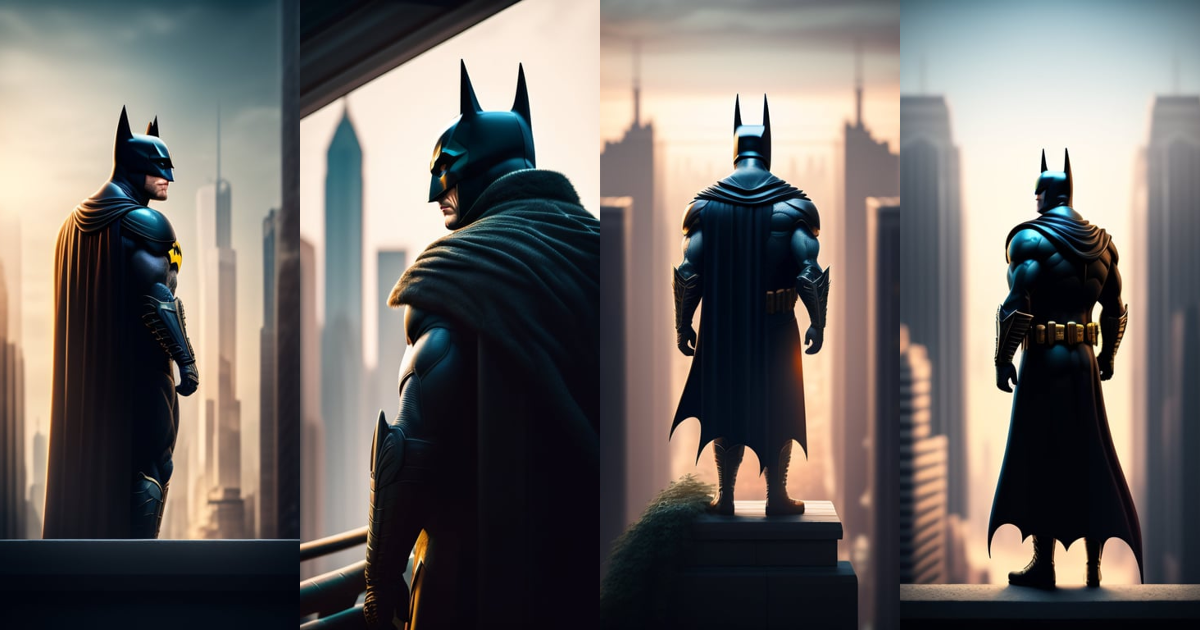 Lexica - Batman standing on rooftop looking down at street over the ...