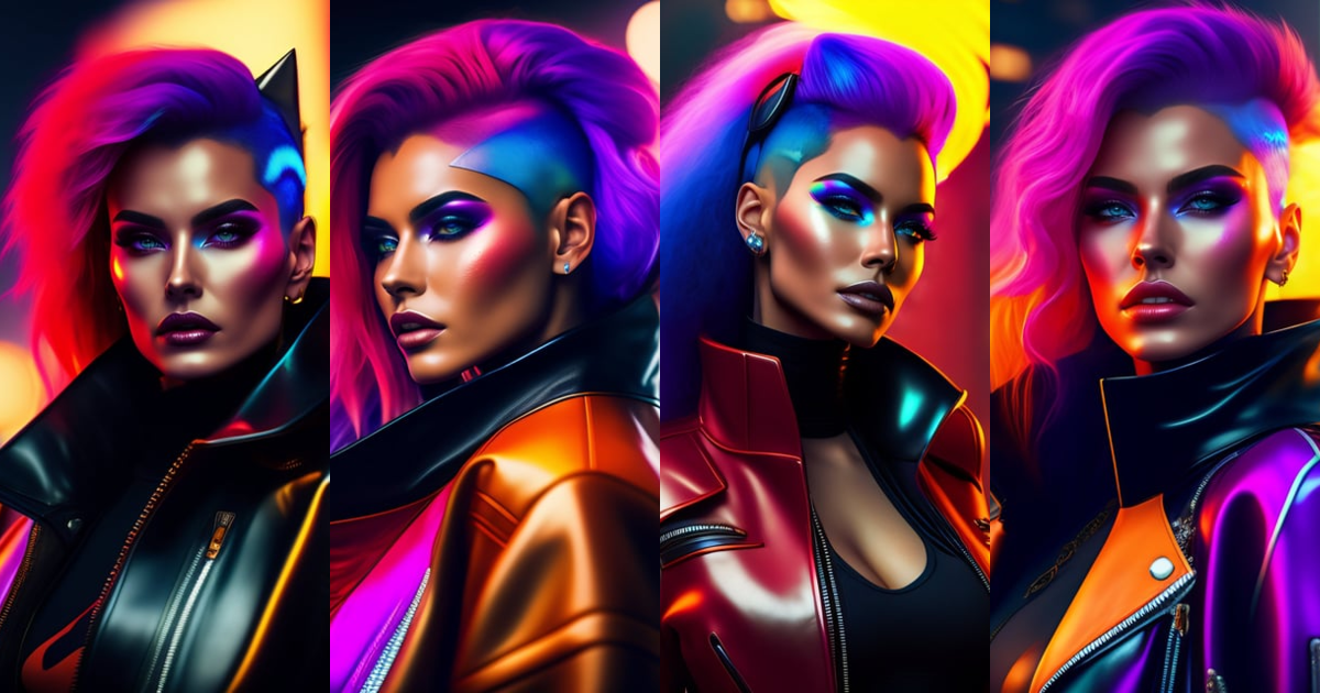 Lexica - Stunning cyber punk woman with colorful hair in a leather ...
