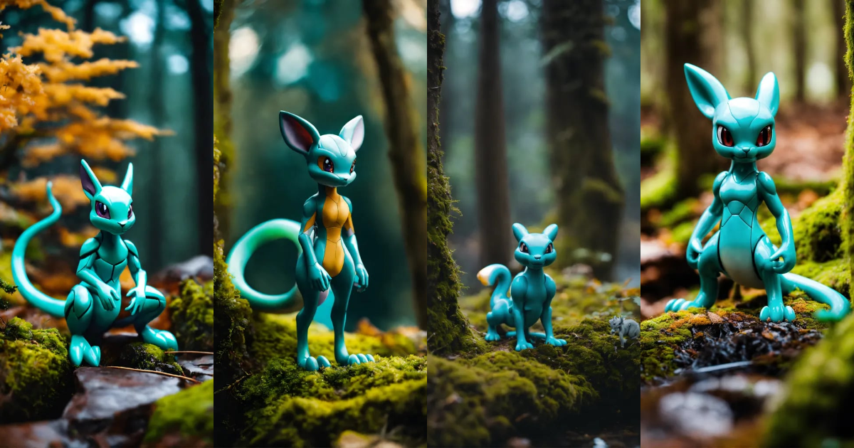 Lexica - A realistic mewtwo animal among the trees, forest lake, moss ...