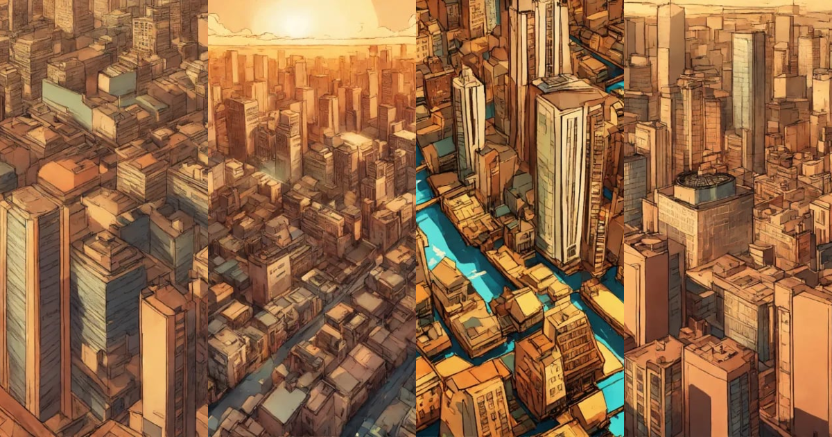 Lexica - A big city from aerial perspective. comic style