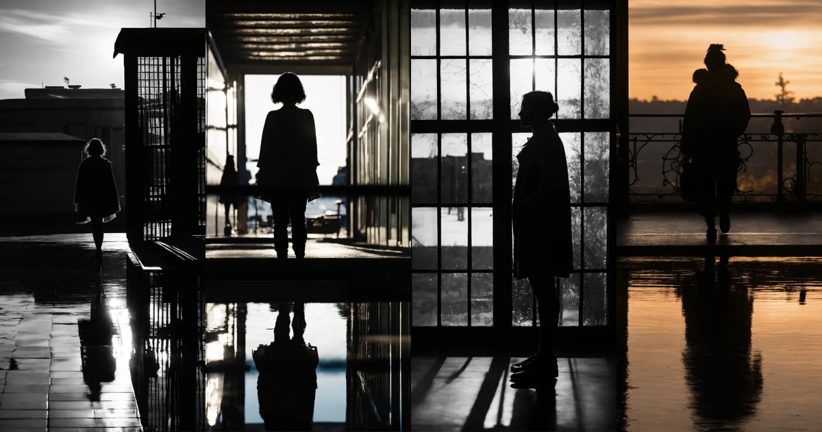 Lexica - "Facing Inner Reflections", silhouette contrast, looming ...