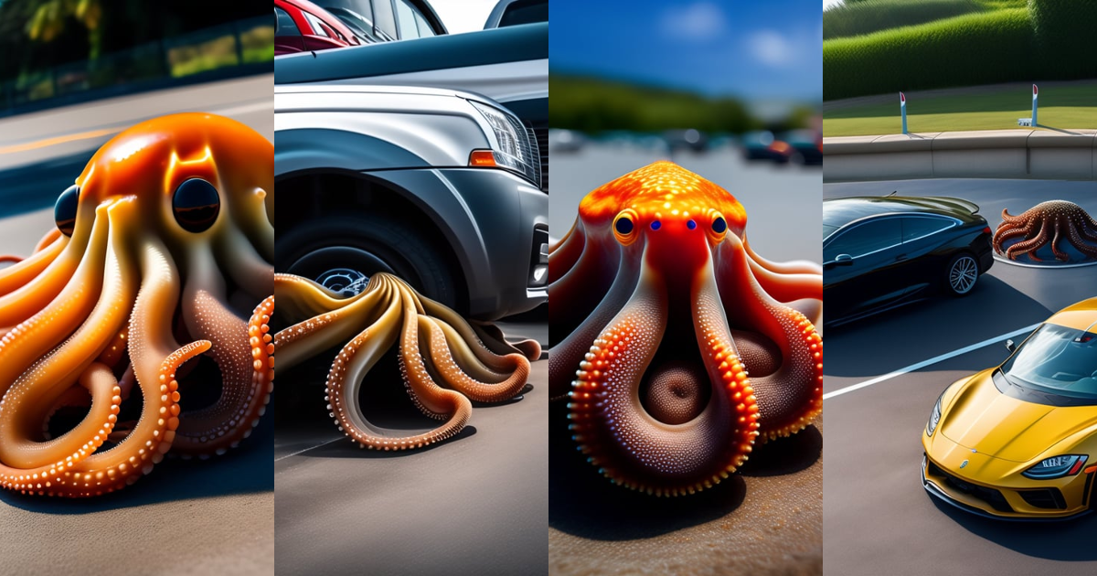 Lexica - Octopus caught live action on security camera, in a parking lot