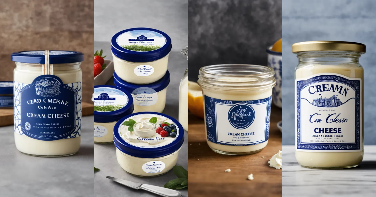 Lexica - Cream cheese packaging glass jar label design blue and white