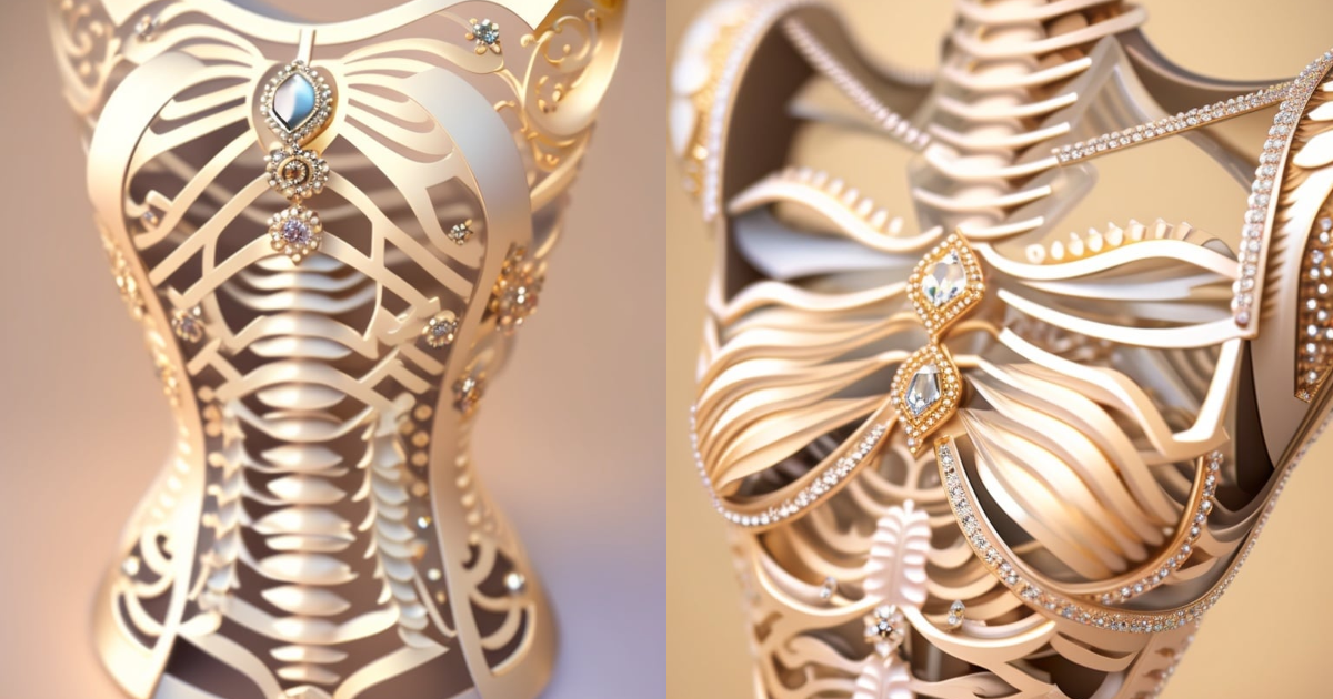 Lexica - 1950;s female skeleton bones empty corset encrusted with ...