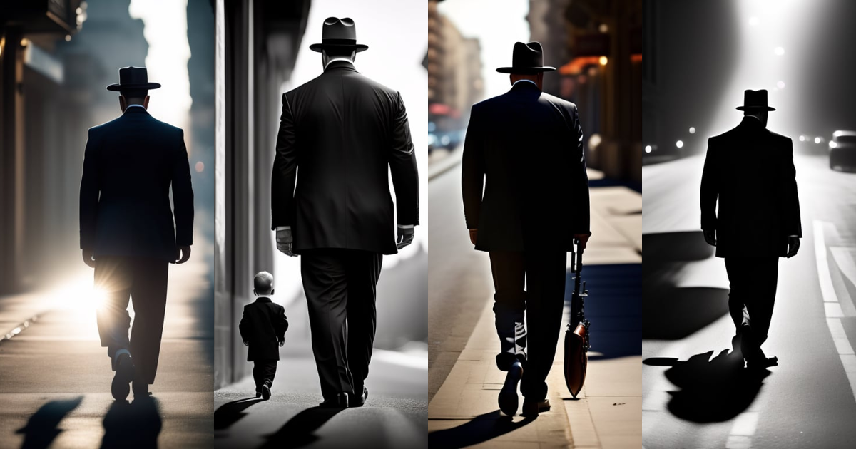 Lexica - Shadow of a mafia man walking and holding a tommy gun over his ...