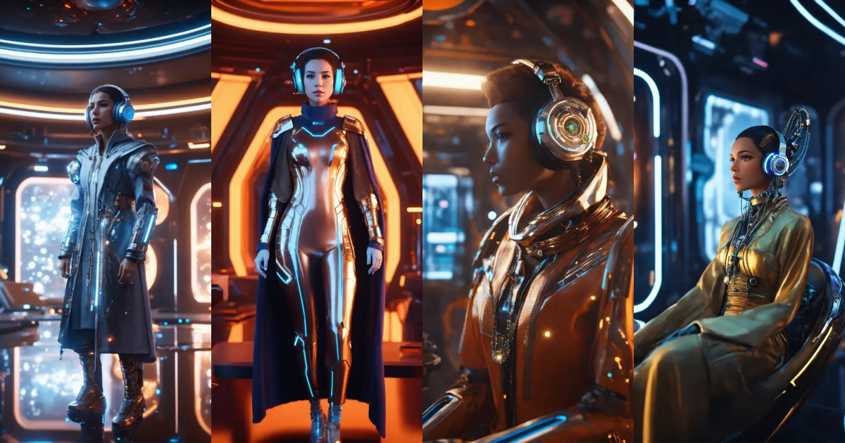 Lexica - Zoom out from a mixed humanoid, wearing a fancy space robe ...