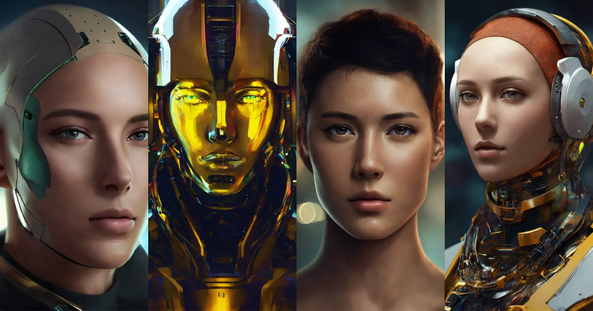 Lexica - Advanced human face without nose in future digital art