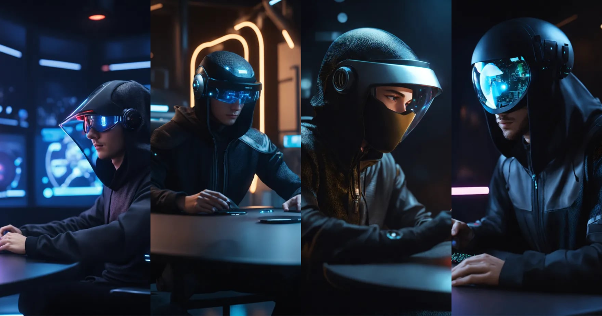 Lexica - Nerdy 25 year old male hacker wearing futuristic black ...