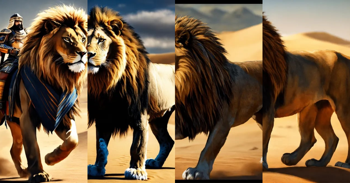Lexica - Lion ronin. Desert sands. Hyper realistic.