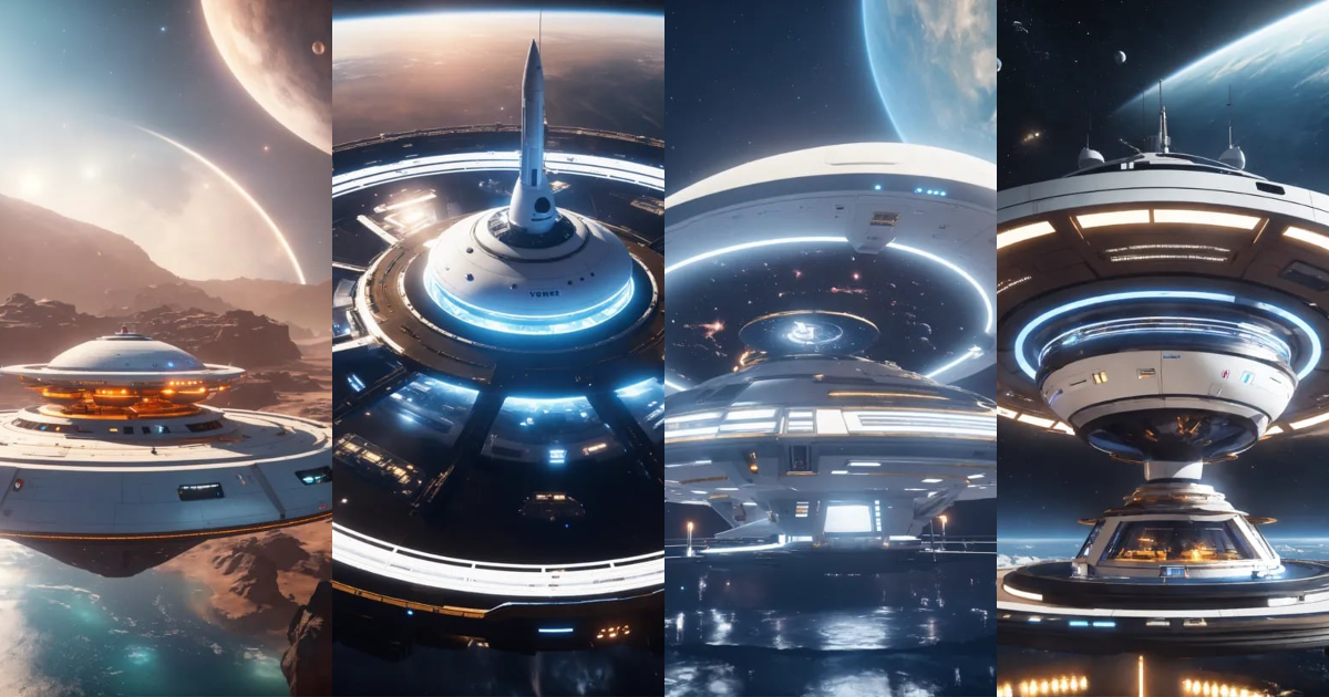 Lexica - Space yacht flies through a beautiful docking port on a white ...