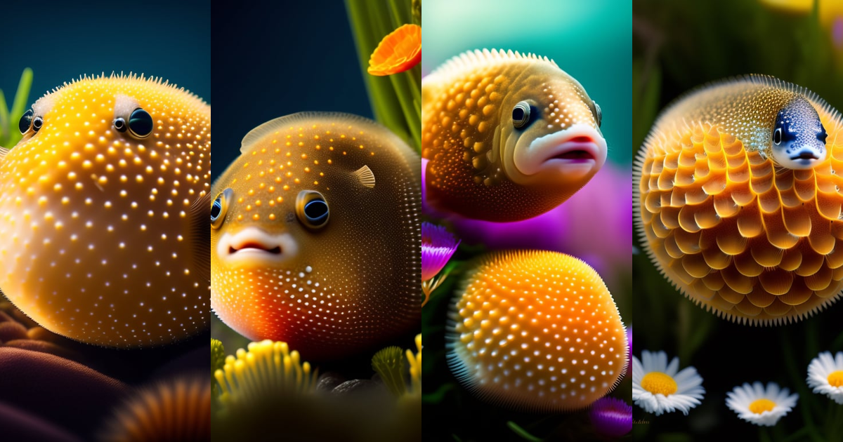 Lexica - A cute puffer fish relaxing in a field of flowers