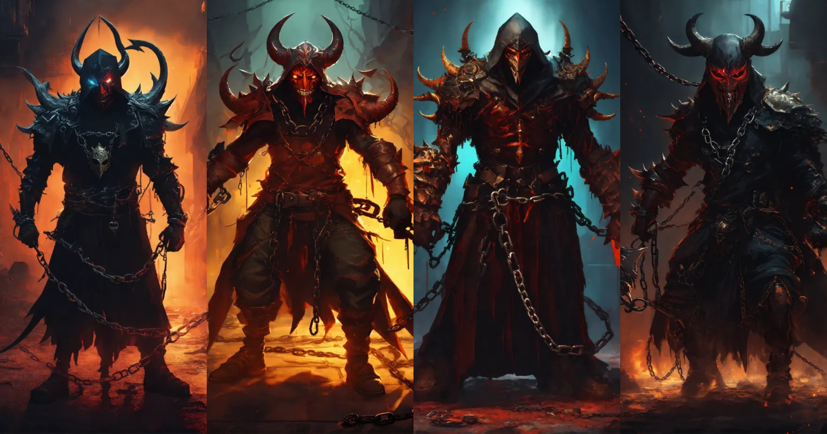 Lexica - A chain demon that wears an executioner mask, has long chains ...