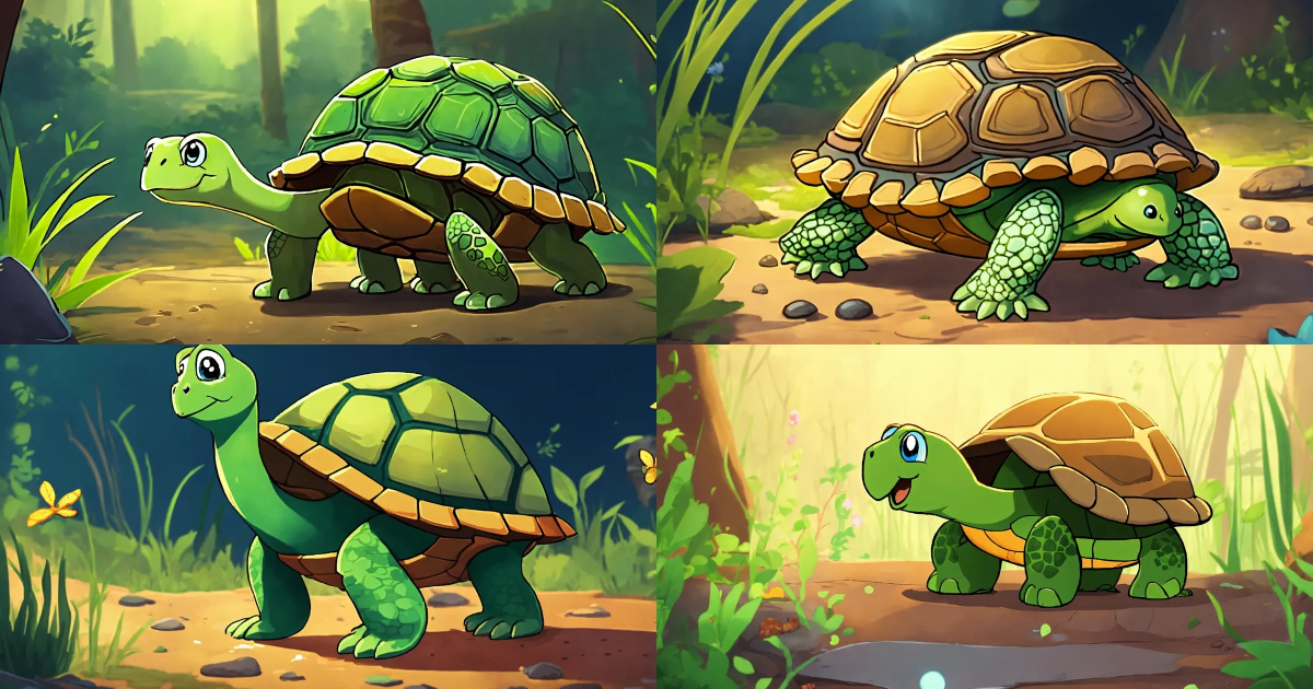 Lexica - Hello, cute turtle. She strolls on the damp ground, finding a ...