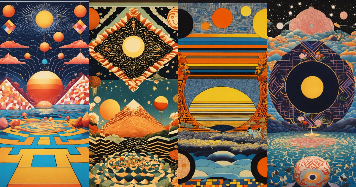 Lexica - Japanese vintage poster , symmetrical chevron patterns ...