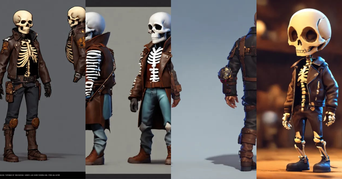Lexica - Game assets, concept art, skeleton, leather jacket, walking ...