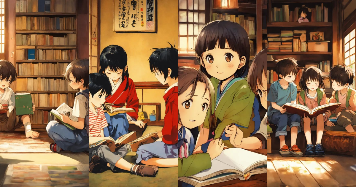 Lexica - Children talking, Japanese manga, reading