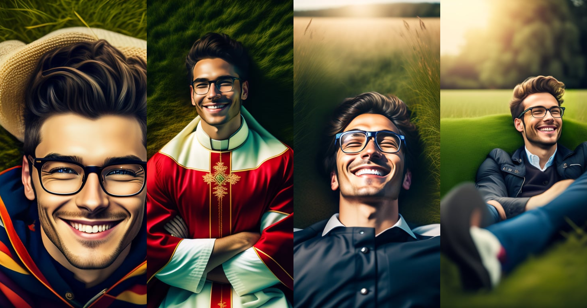 Lexica - Portrait of a young priest with glasses really happy and ...