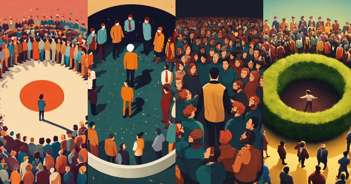 Lexica - A lone person getting surrounded by an angry mob of people in ...