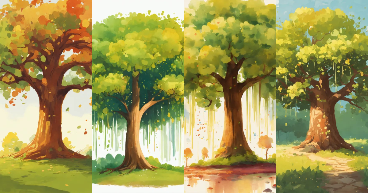 Lexica - Cartoon tree fading into white, white background, childrens ...