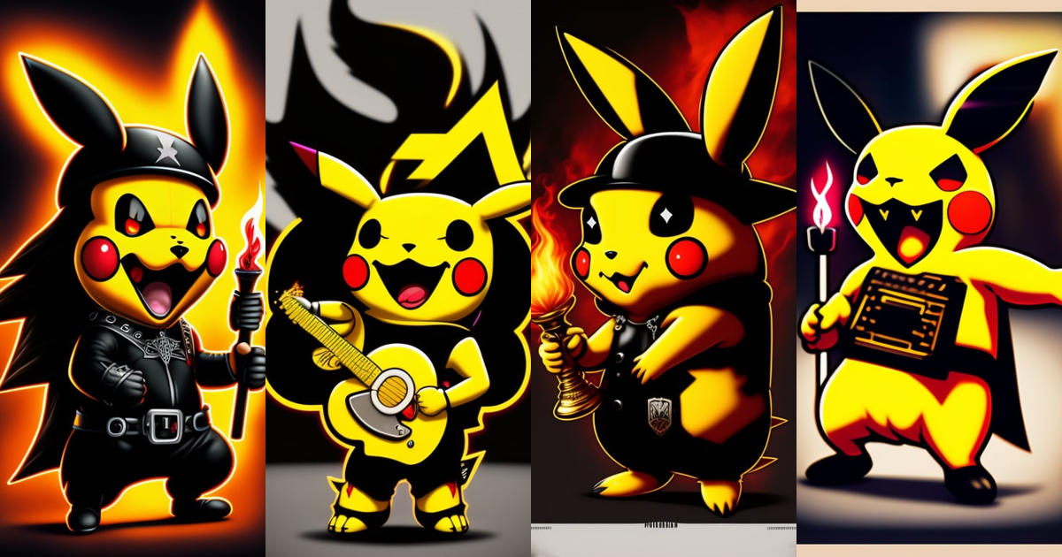 Lexica - A metalhead pikachu with a black metal band shirt , tattoos ...
