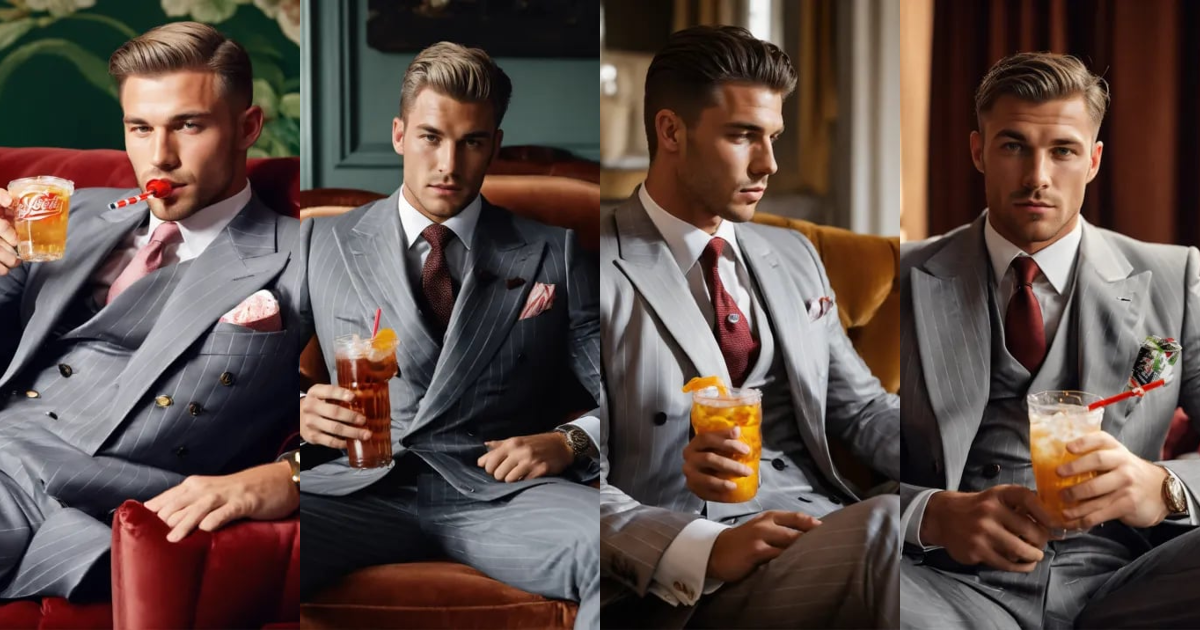 Lexica - A German muscled male sportsman in light grey pinstripe double ...