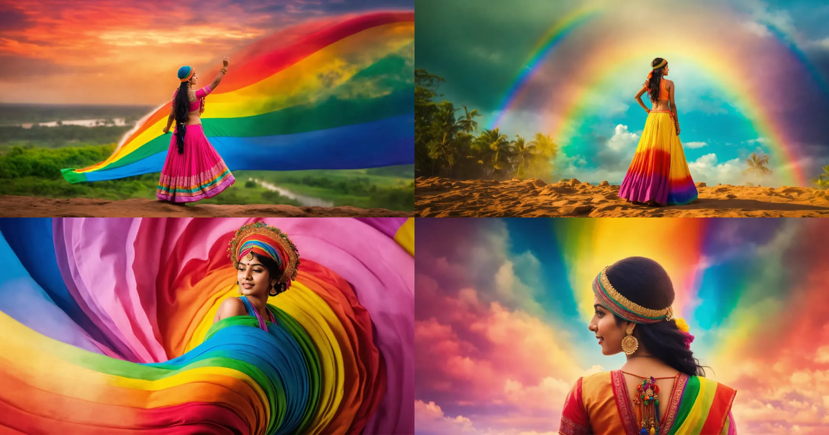 Lexica - A dreamlike image of the indian girl standing on a rainbow ...