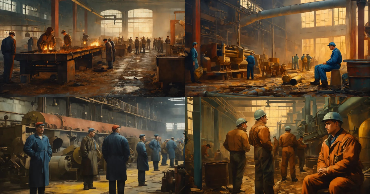 Lexica - Portrait of depressed workers in a factory in the USSR ...