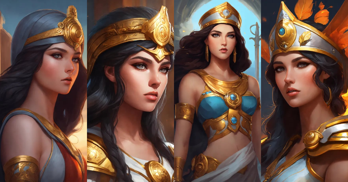 Lexica - Goddess Athena, volumetric cartoon oil paint, gray eyes, dark hair, 2D book ...