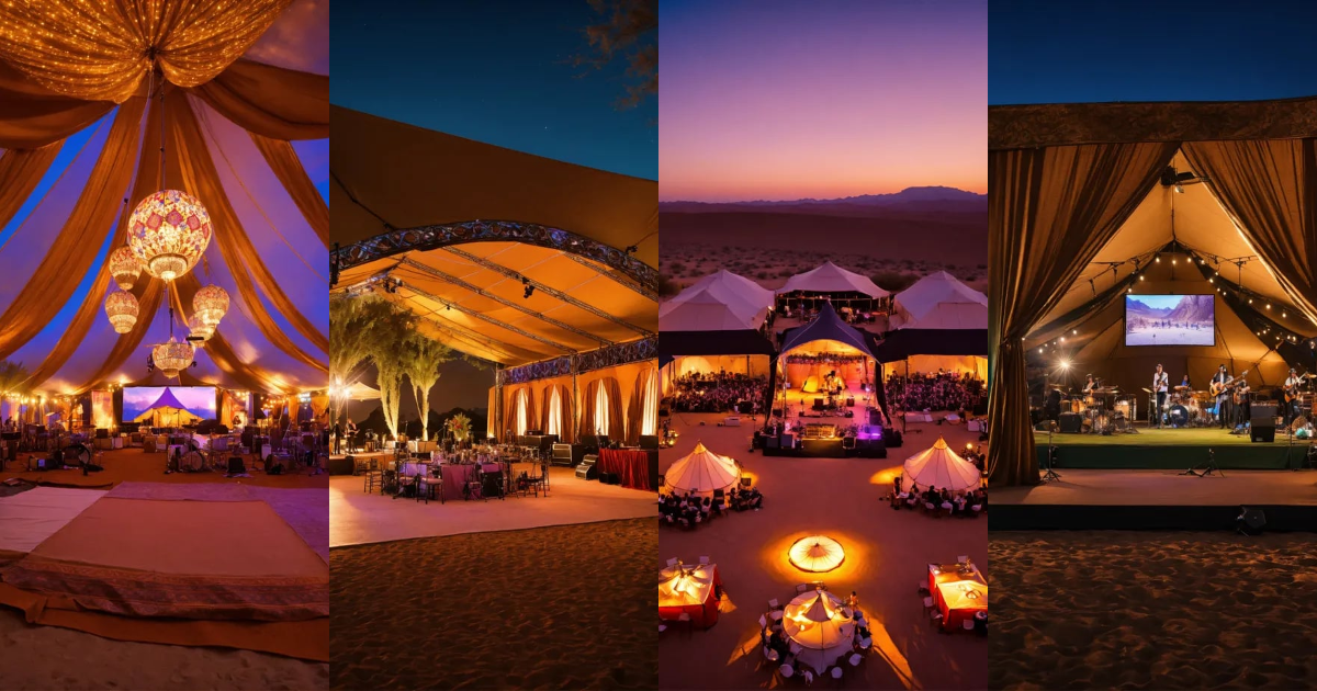 Lexica - Elegant desert Arabian tent themed outdoor concert stage with ...