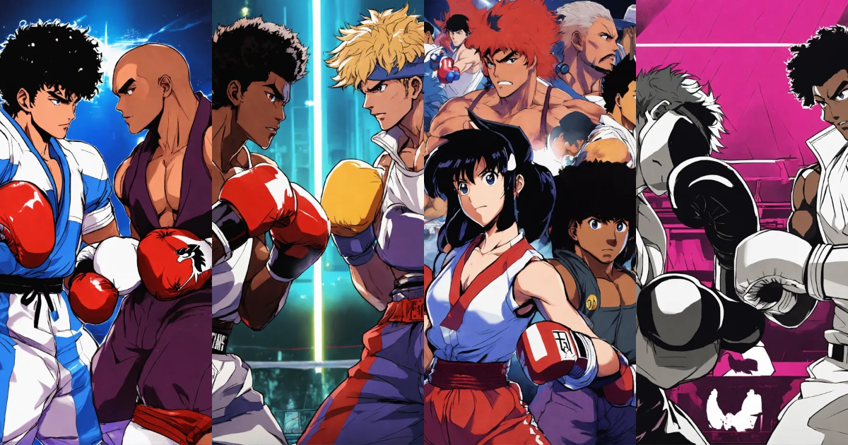 Lexica - 80s anime style black vs white characters boxing anime cover