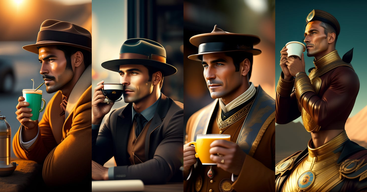 Lexica - Solarpunk man drinking coffee