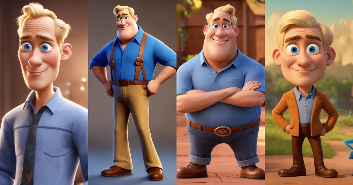 Lexica - Pixar middle-aged slim man blonde full body blue eyes big ...