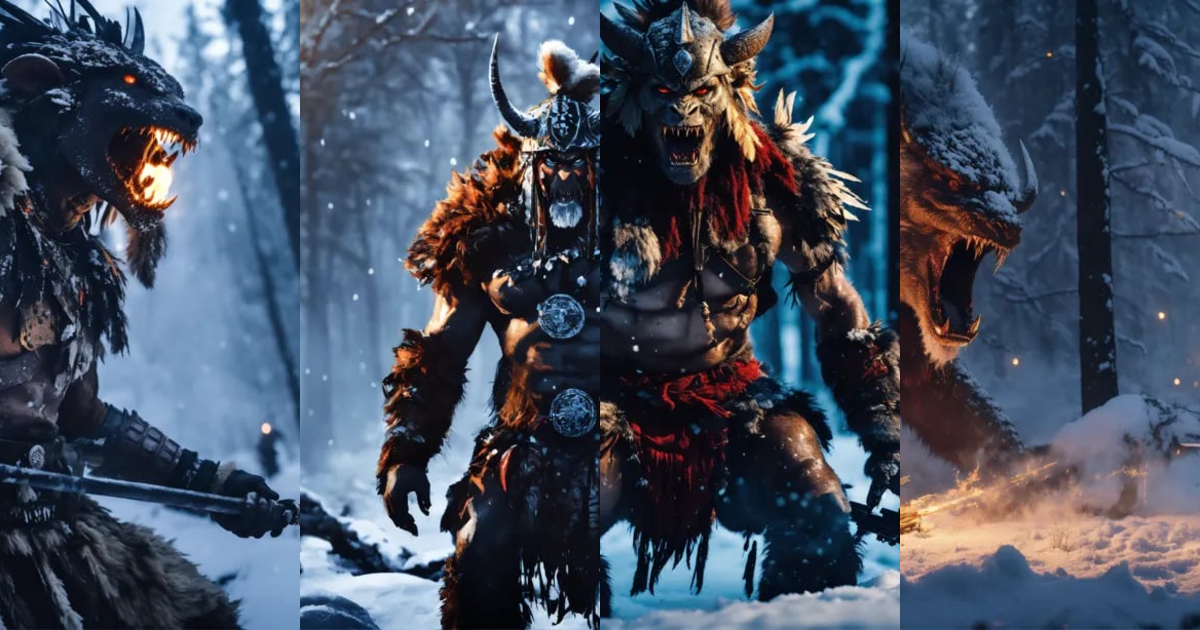 Lexica - Indian tribes war in snow forest. night. warrior close up. in ...