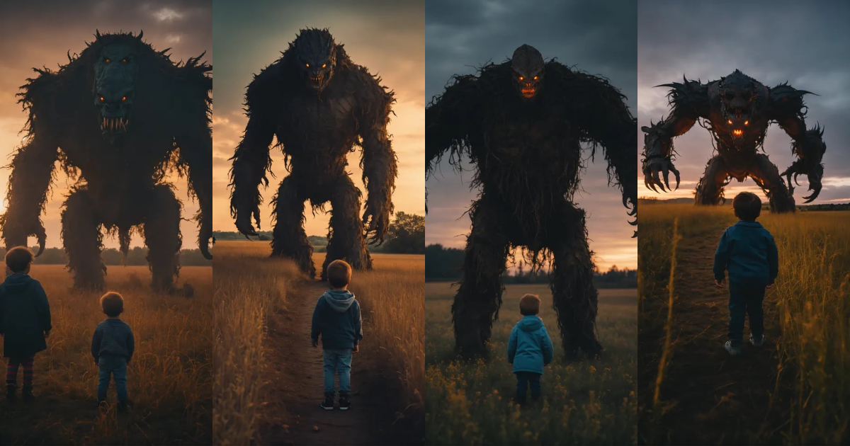 Lexica - Terrifying humanoid monster looming over small child in an ...