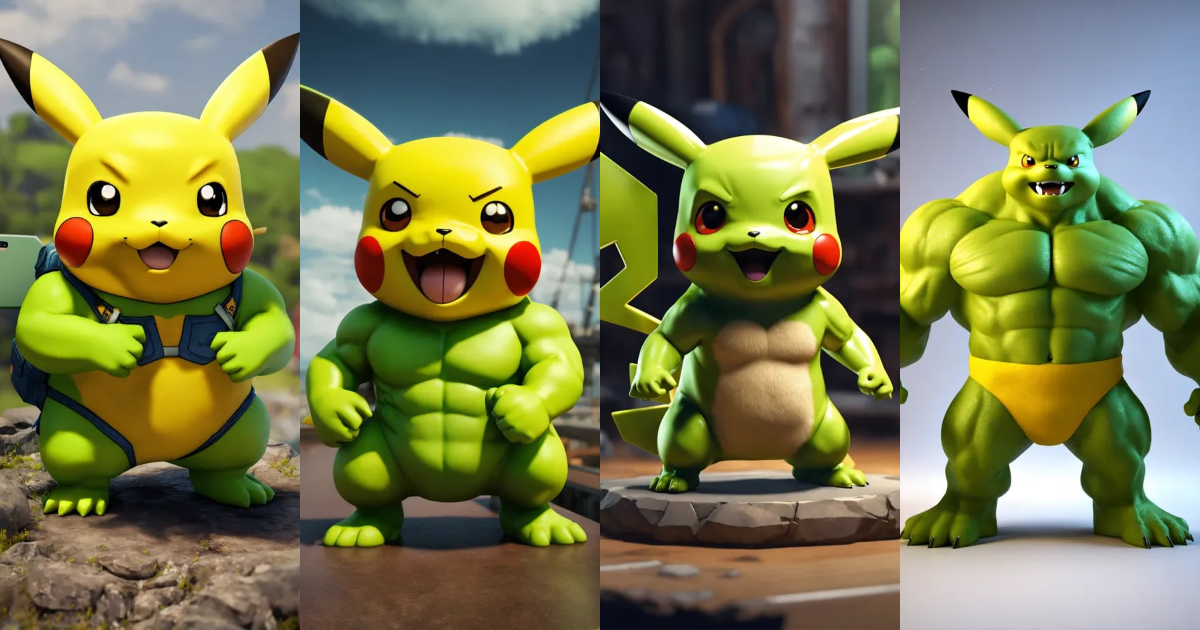 Lexica - A pikachu but hulk ,render oktan 3d