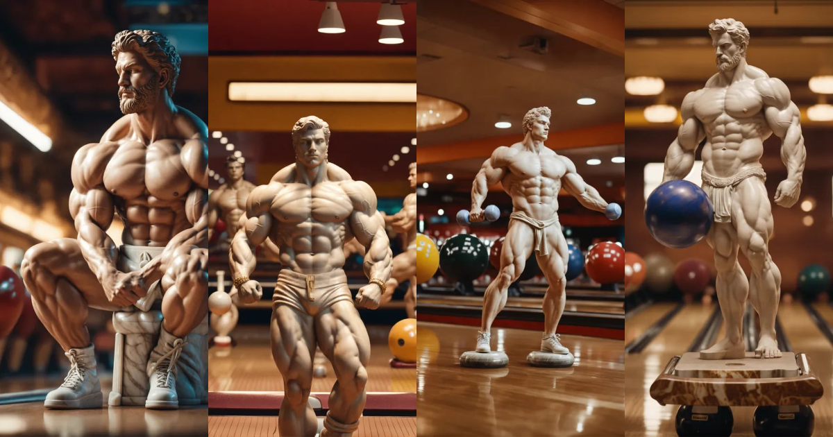 Lexica - Muscular marble statues flexing their muscles and lifting ...