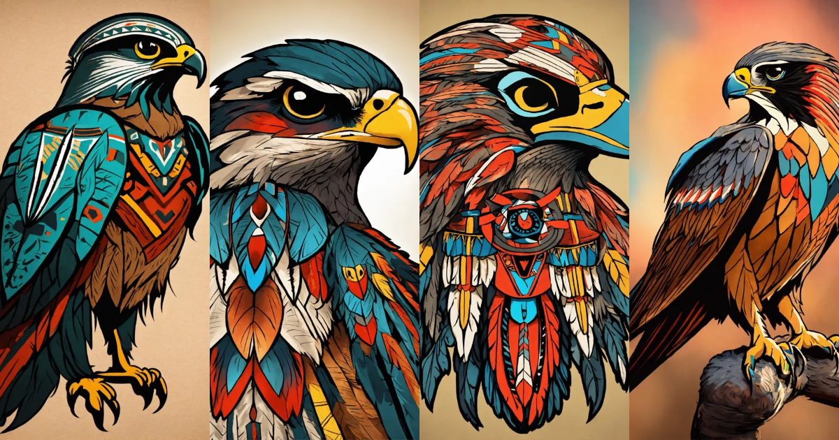 Lexica - Native american falcon drawing simple modern three color totem