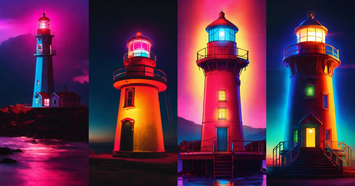 Lexica - A neon lighthouse with a bright beam of light