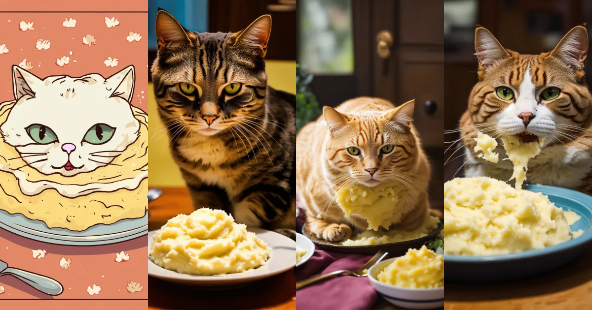 Lexica - A cat eats mashed potatoes
