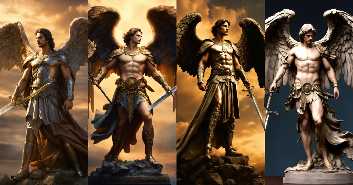 Lexica - A man angel with wings and a sword in right hand and raising ...
