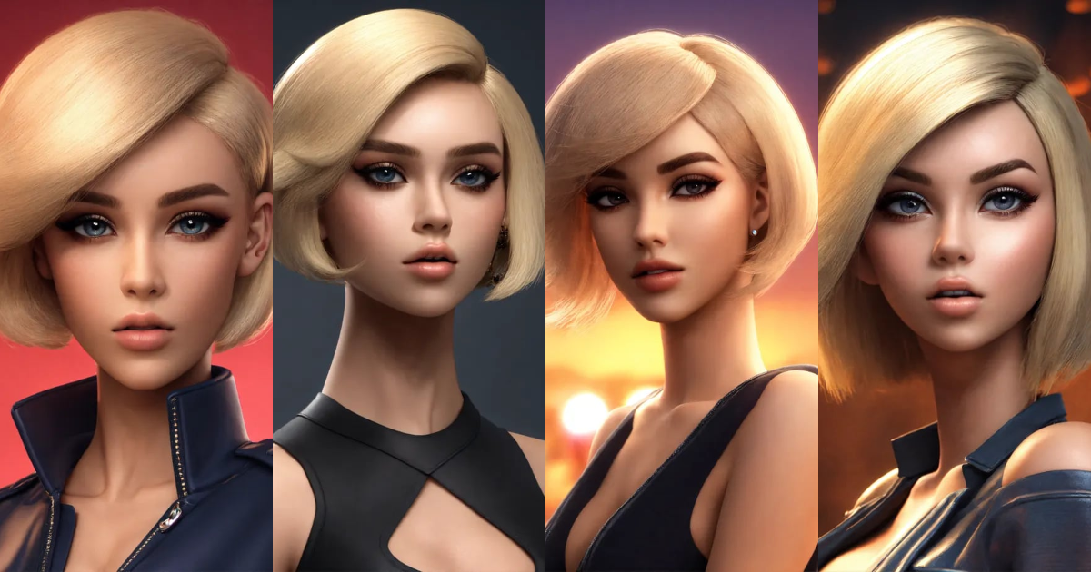Lexica - Rnb cartoon blonde short hair 3d woman, big smoky eyes