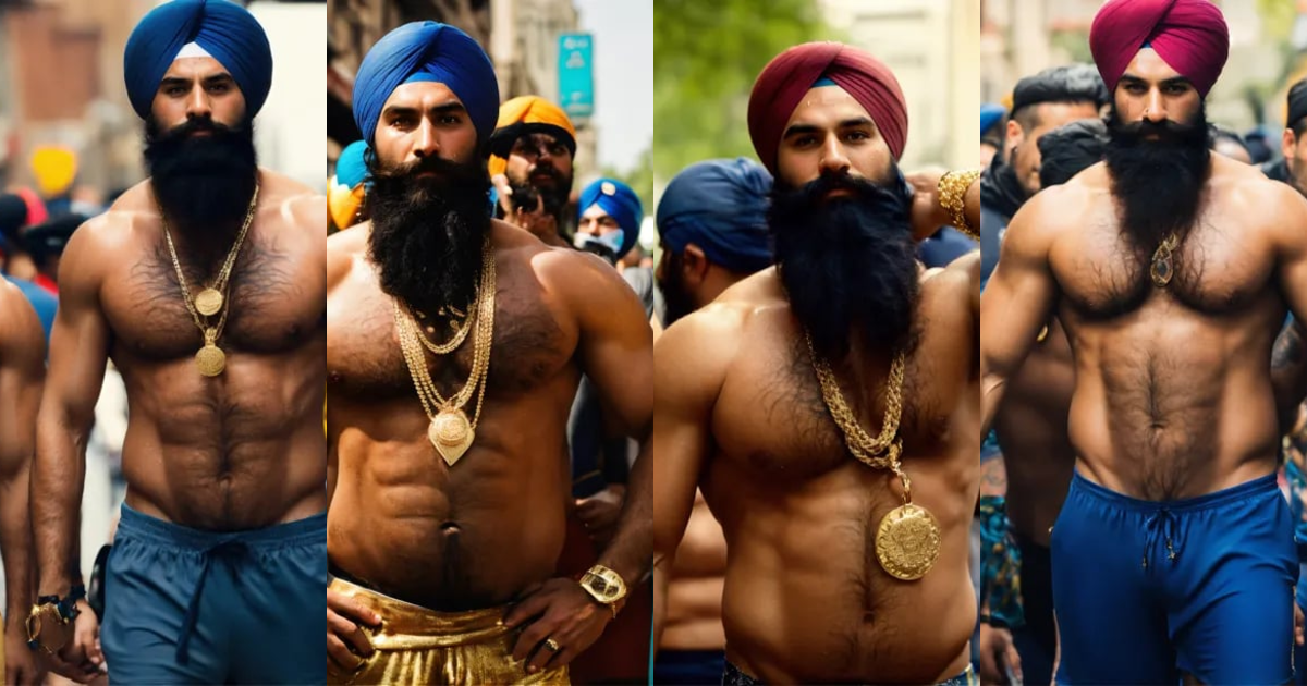 Lexica - A high fashion photo,group of burly hairy manly sikh men ...